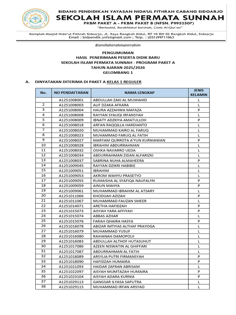 Pengumuman PPDB TA 2526 Paket A | PDF