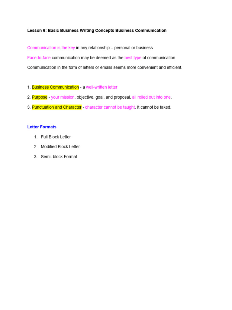 Lesson 6 - Basic Business Writing Concepts Business Communication | PDF
