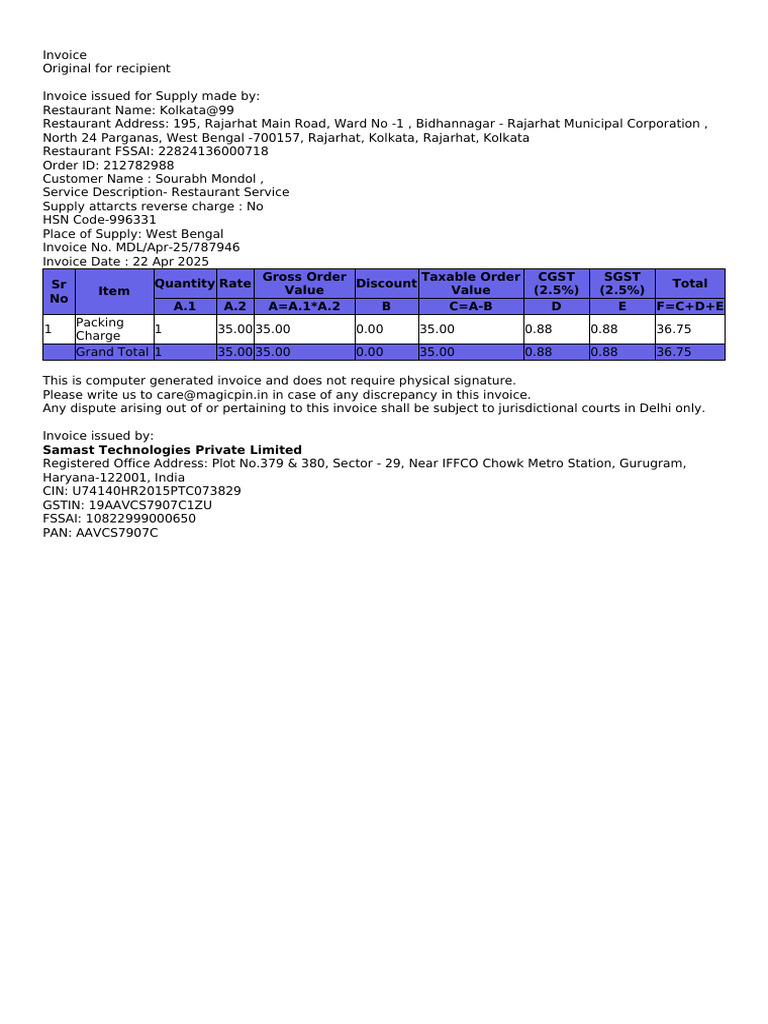 Magicpin Invoice 3 | PDF