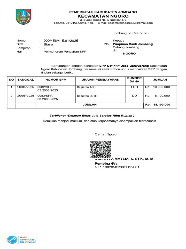 Permohonan Pencairan SPP Jombang 2025 | PDF