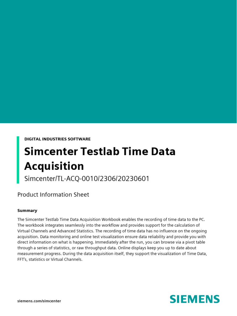 Siemens SW Simcenter Testlab 2306 Time Data Acquisition - TL-ACQ-0010 ...