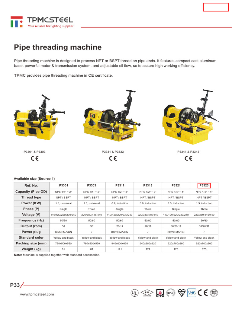 Pipe Threading Machines Specifications | PDF | Pipe (Fluid Conveyance ...