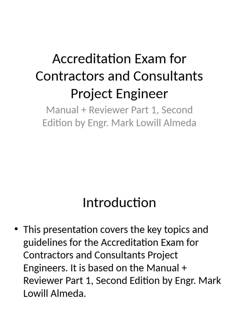 Accreditation Exam For Contractors and Consultants Project Engineer | PDF