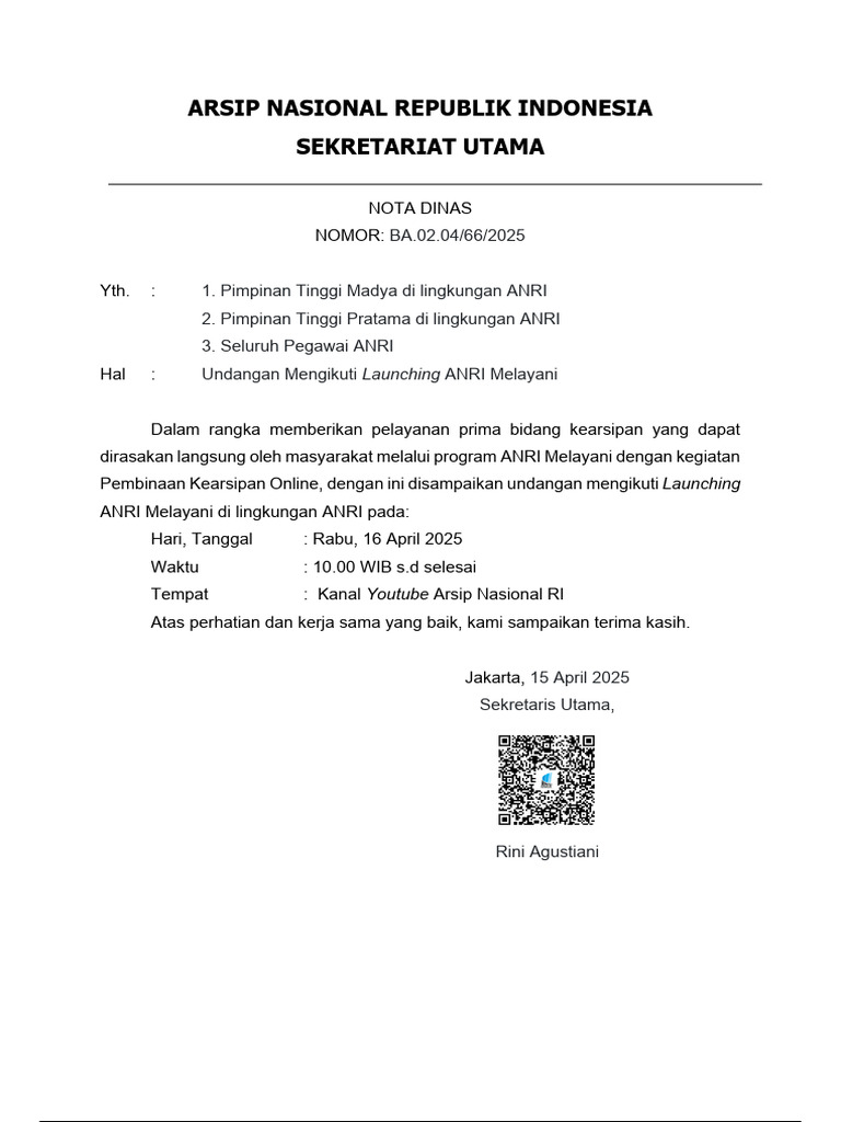 Undangan Launching ANRI Melayani | PDF