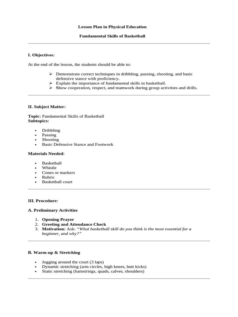 Lesson Plan in Basketball Final | PDF | Learning