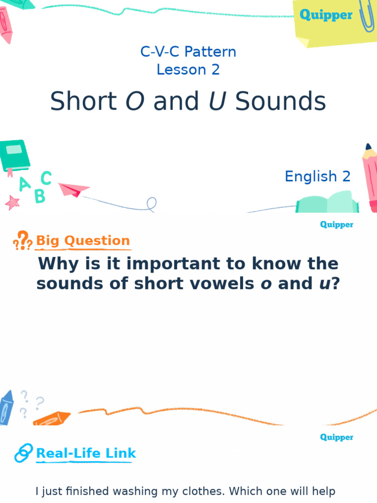 Short O and U Sounds in CVC Words | PDF