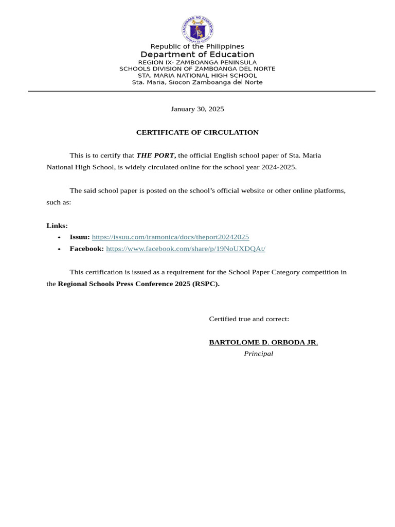 Certificate of Circulation | PDF
