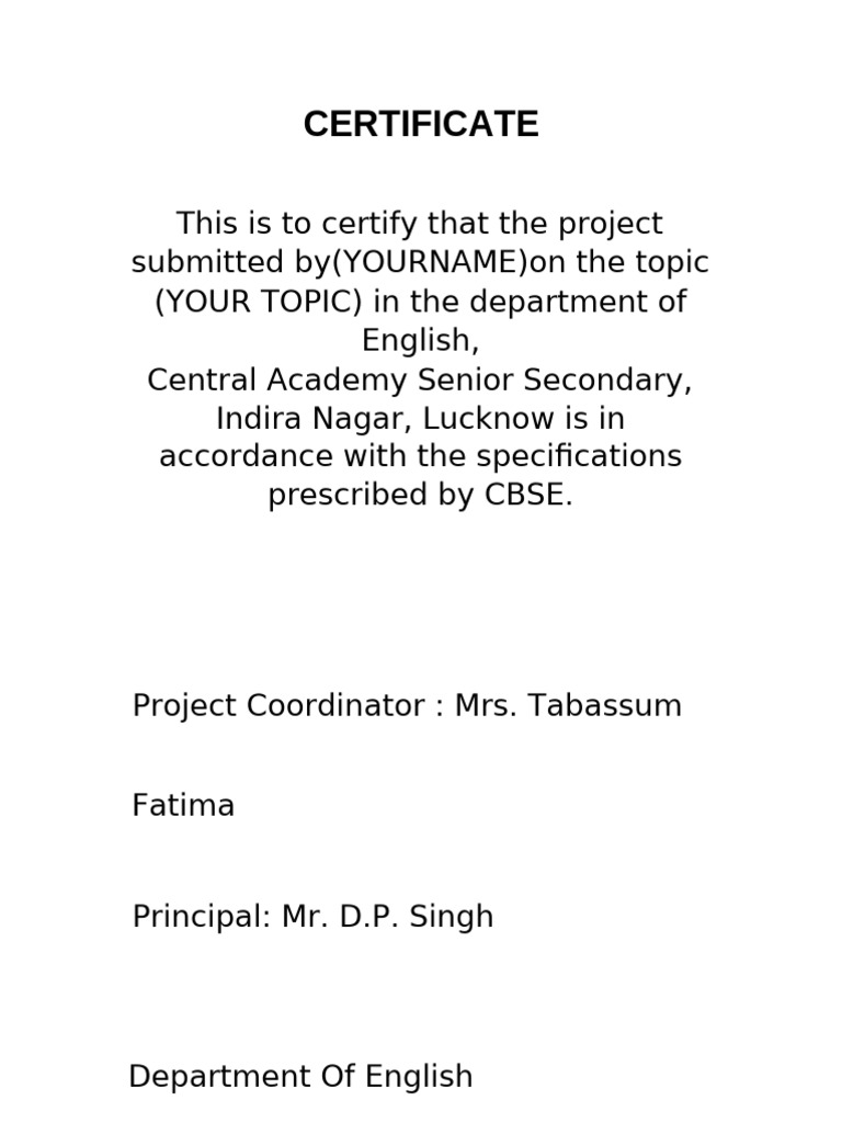CBSE Project Certificate Template | PDF