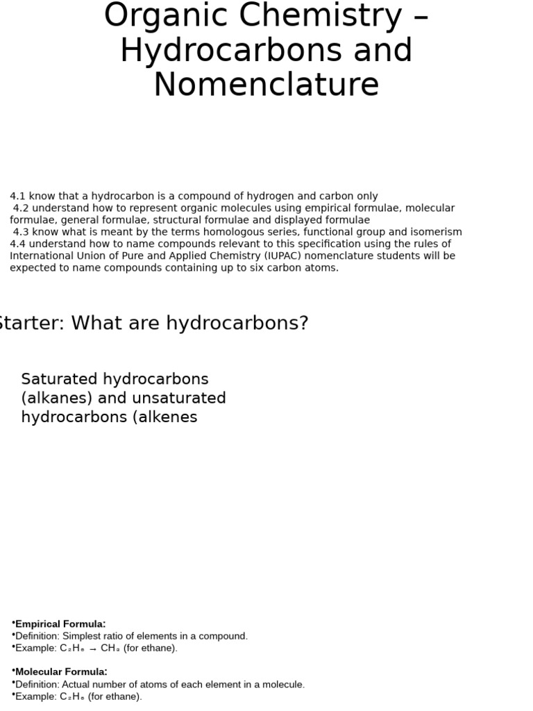 Organic Chemistry - Hydrocarbons and Nomenclature | PDF