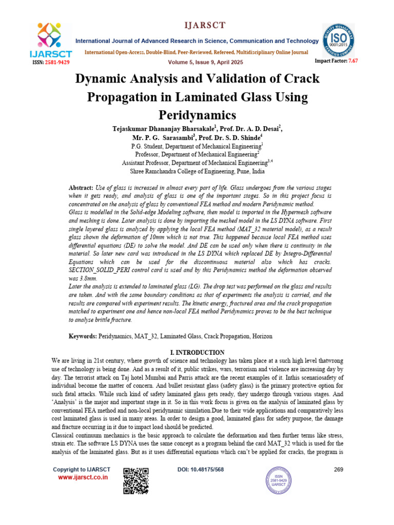 9 - Dynamic Analysis of Crack Propogation in Laminated Glass Using Peridynamics | PDF | Fracture ...