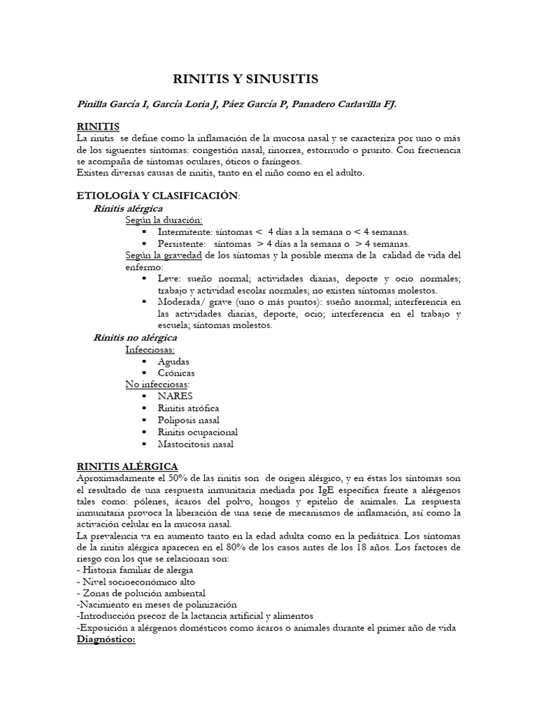 Rinitis y Sinusitis | PDF | Alergia | Especialidades Medicas