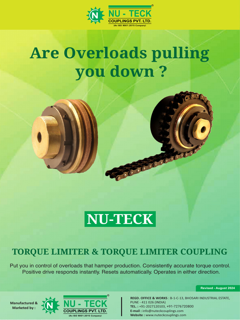 Nu-Teck Torque Limiter Couplings Aug24 | PDF | Manufactured Goods | Mechanical Engineering