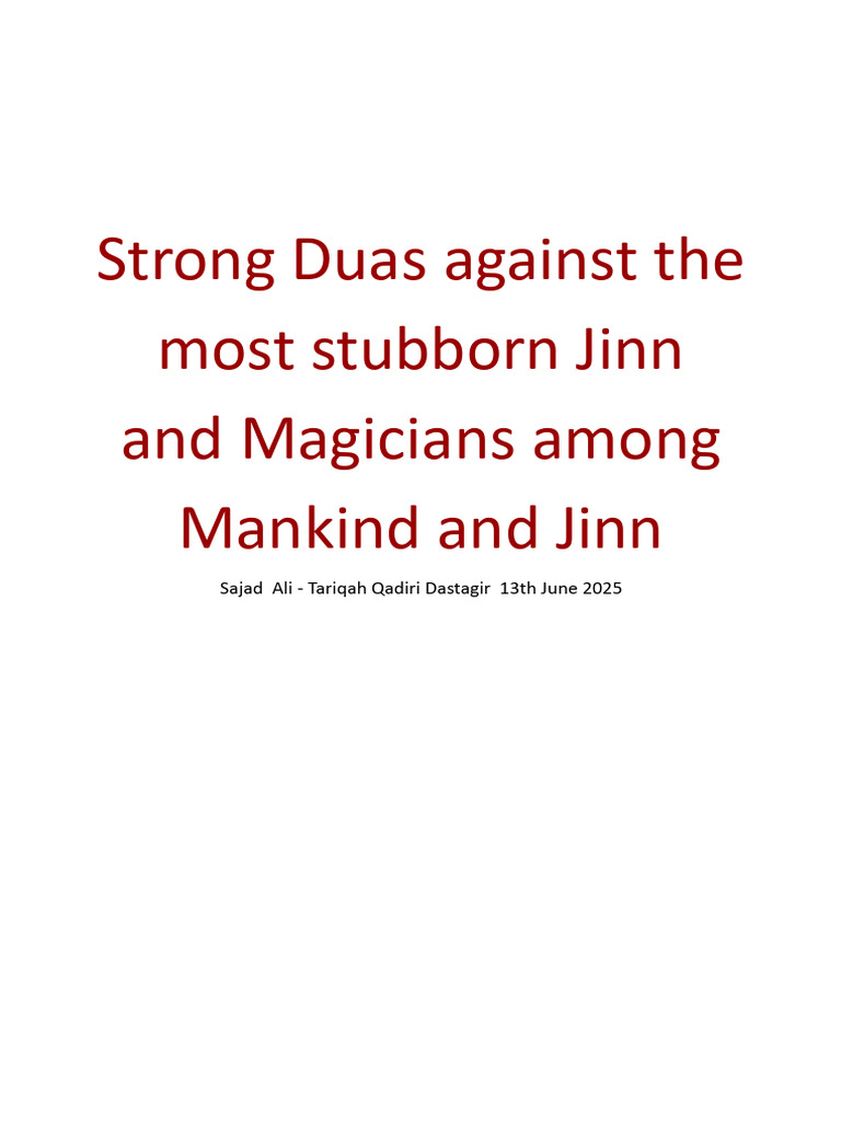 Strong Dua Against Most Stubborn Jinn and Sihr 2 | PDF | Religious ...