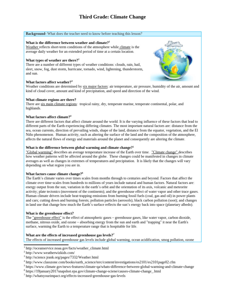 3rd Grade Climate Change Lesson Plan | PDF | Greenhouse Gas ...