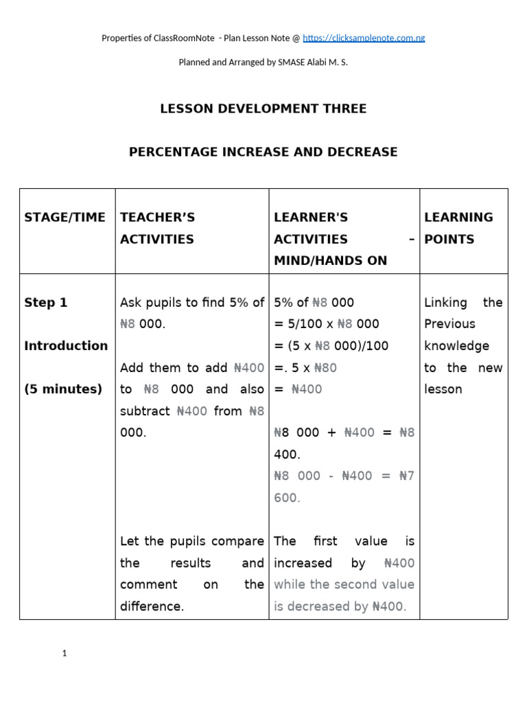 Percentage Increase and Percentage Decrease Docx 1 | PDF | Learning ...