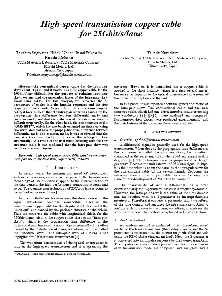 High-Speed Transmission Copper Cable For 25gbits Per Lane | PDF ...