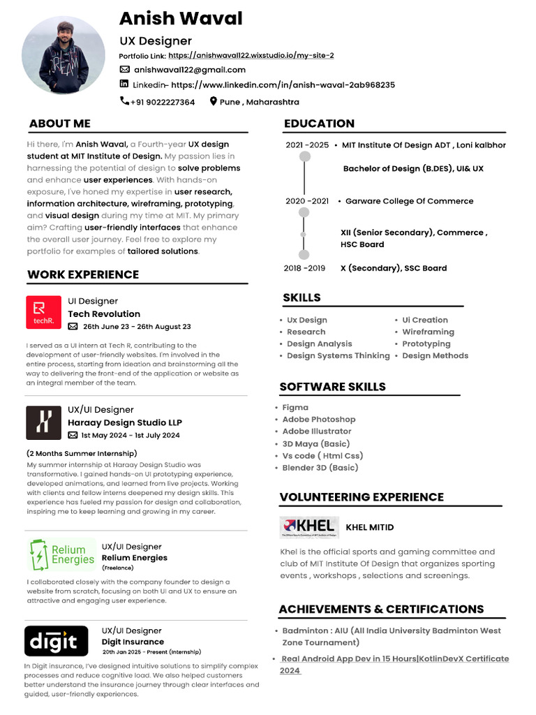 Anish Waval UX Designer CV 1 | PDF | Human–Machine Interaction | Technological Change