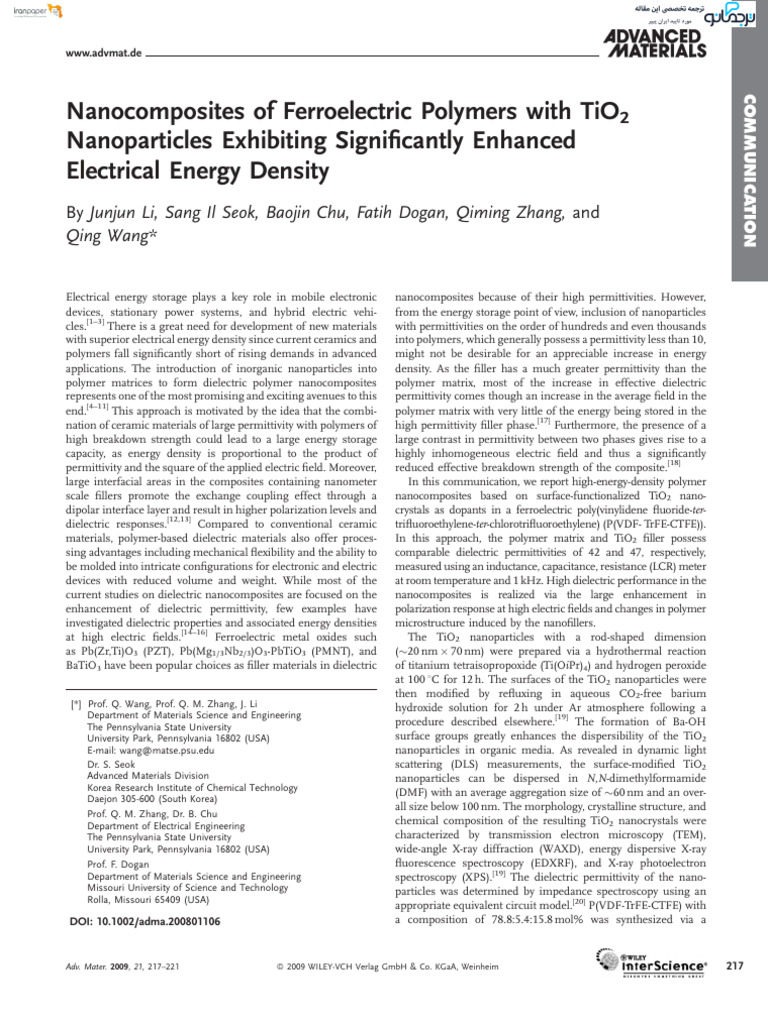 Nanocomposites of Ferroelectric Polymers With Tio Nanoparticles ...