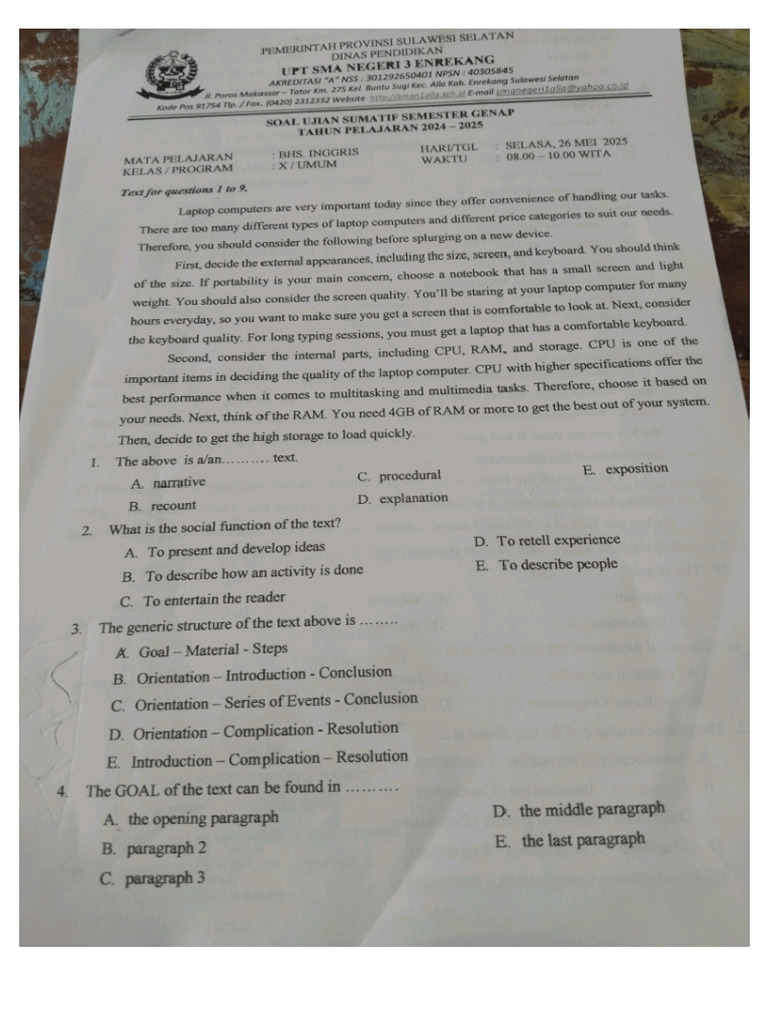 Contoh Soal Ulangan Akhir Semester Bahasa Inggris | PDF