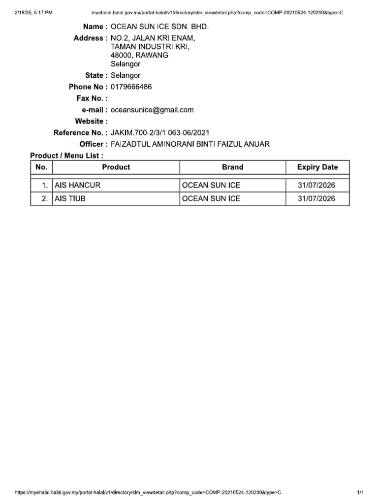 Ocean Sun Ice Sdn. Bhd. | PDF