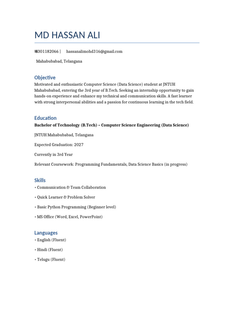 Hassan Ali Resume | PDF