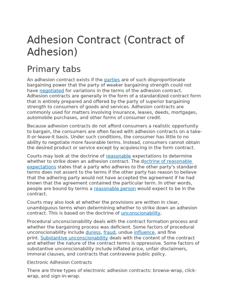 Contract of Adhesion | PDF | Business Law | Business