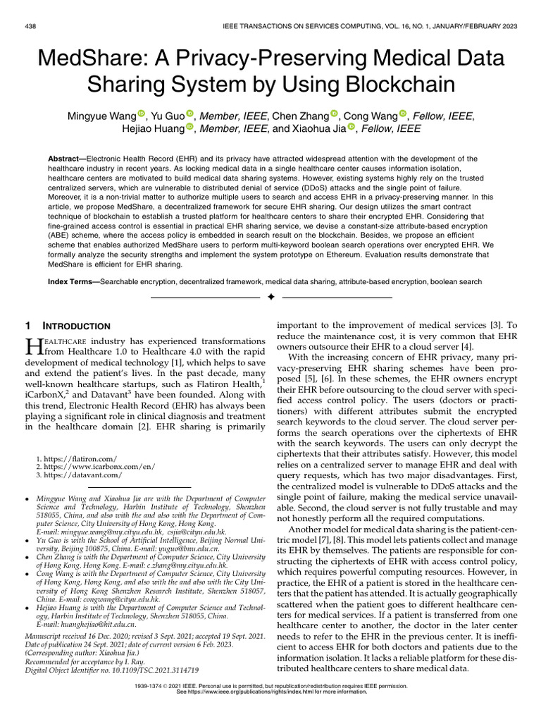MedShare A Privacy-Preserving Medical Data Sharing System by Using Blockchain | PDF | Electronic ...