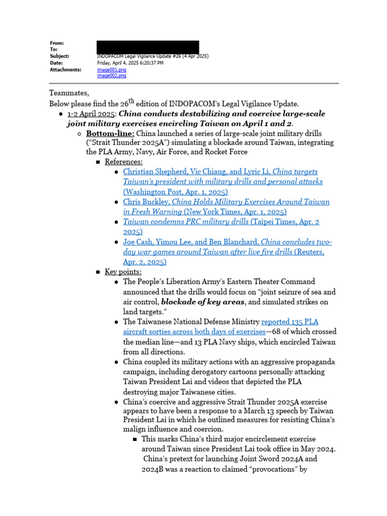 INDOPACOM Legal Vigilance Update #26 | PDF | Taiwan