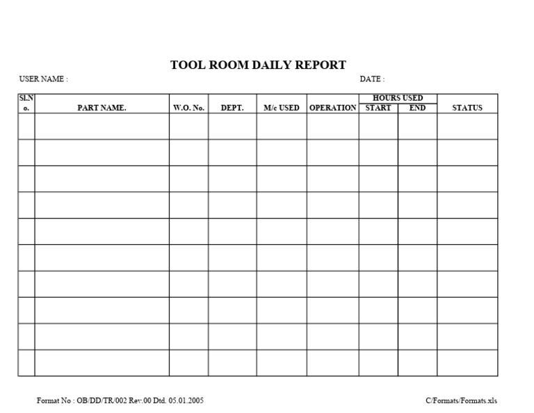 Tool Room Daily Report Format | PDF