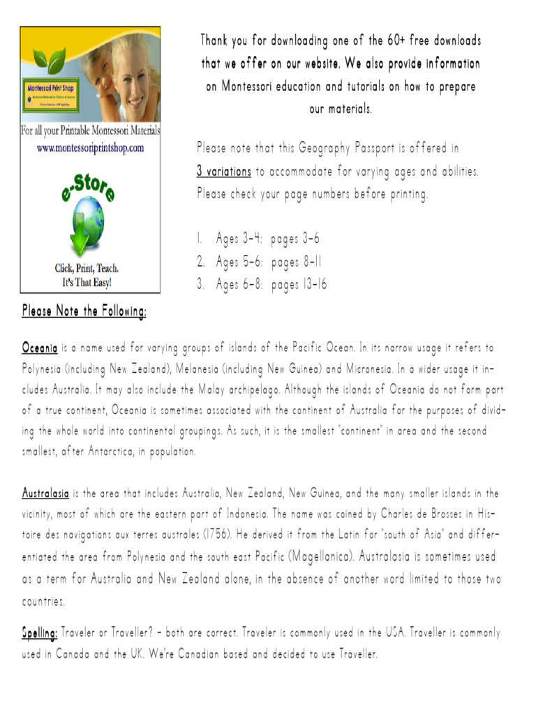 GeoF - Geography Passport Ages 3-8 Years | PDF | Oceania | Geography