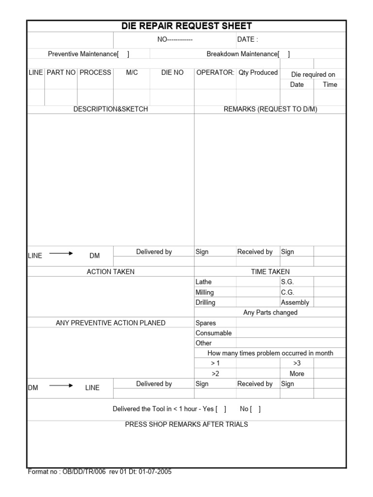 Rajkuamri Die Repair Sheet | PDF
