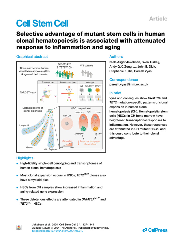 Selective Advantage of Mutant Stem Cells in Human Clonal Hematop 2024 ...