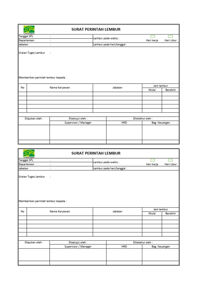 Contoh Form Lembur Karyawan Sederhana | PDF