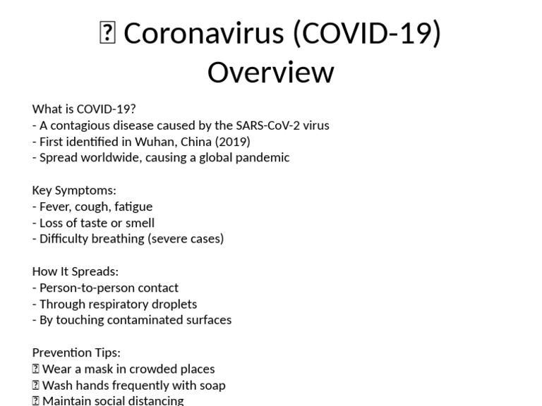 Coronavirus Covid19 Presentation Pdf
