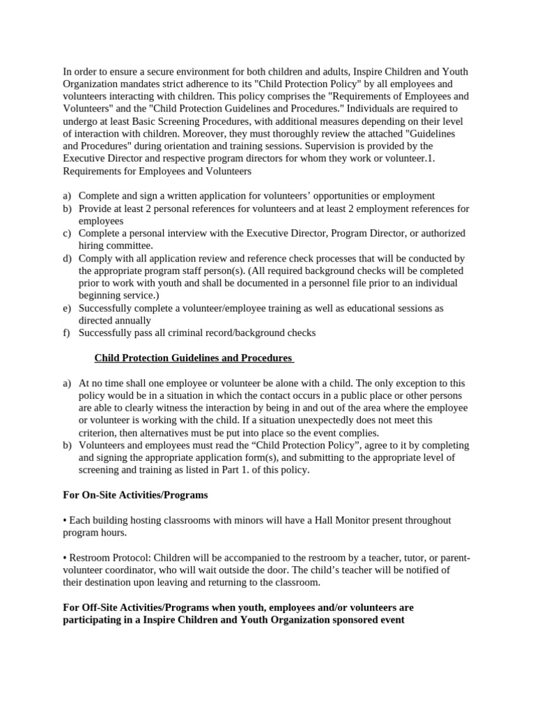 Child Protection Policy Overview | PDF | Background Check | Youth