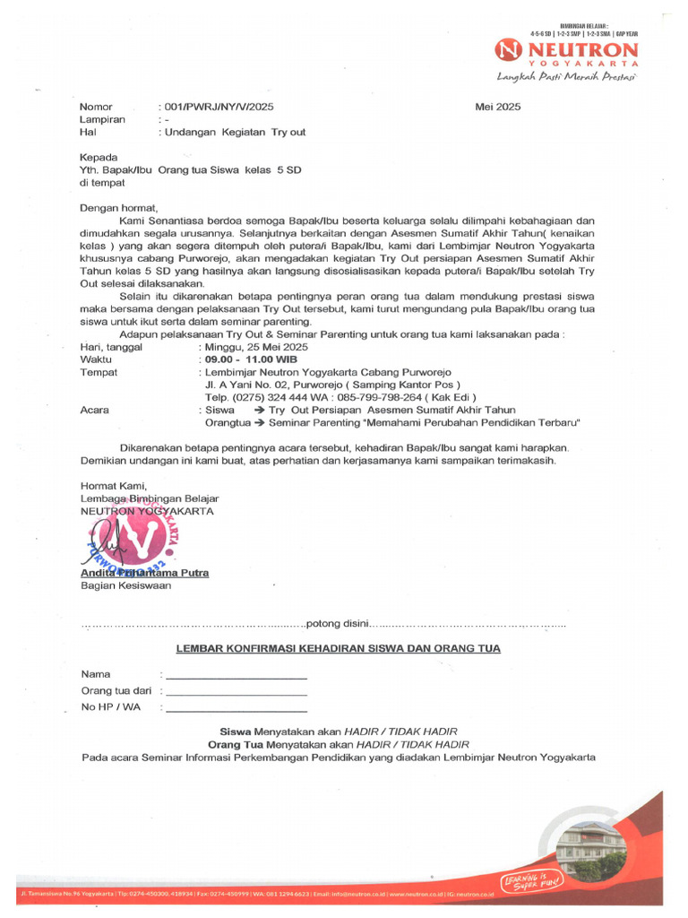 Surat Undangan Try Out | PDF