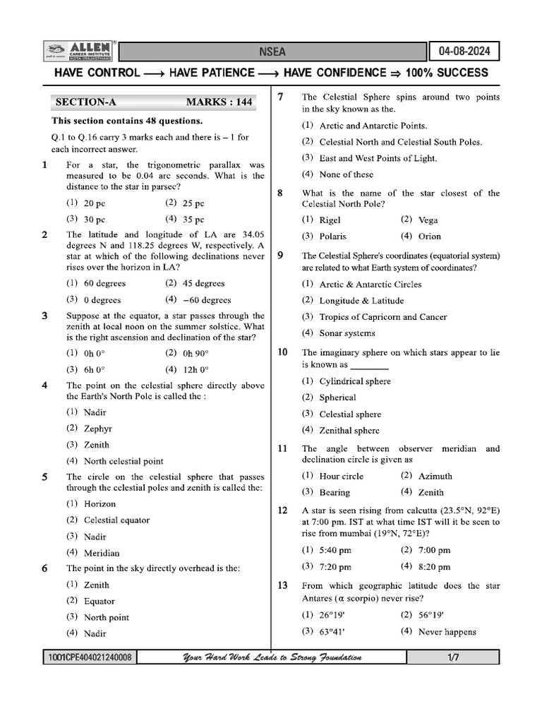 04-Aug-24 - NSEA - Class X - ST Test-2 - Paper | PDF