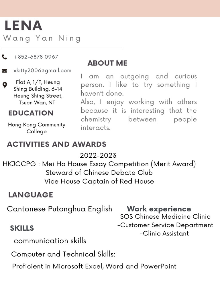 Wang Yan Ning-CV PDF | PDF