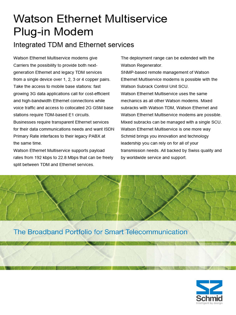 Watson Ethernet Multiservice Modem Overview | PDF | Modem | Ethernet