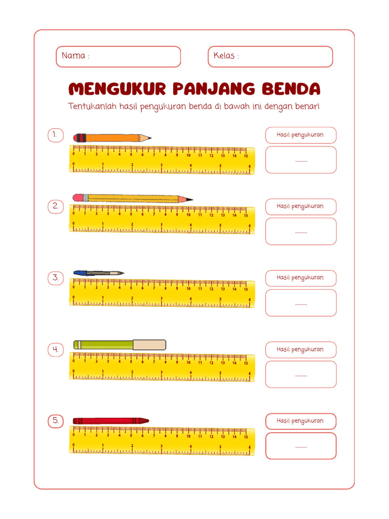 Mengukur Panjang Benda Lembar Kerja Matematika Numerasi Koding Kelas 1 SD Kuning Ilustratif | PDF