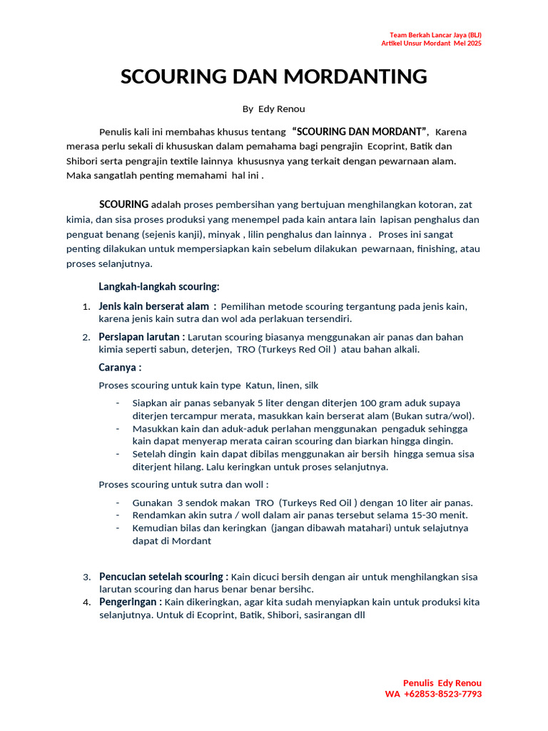 Proses Scouring dan Mordanting Kain | PDF