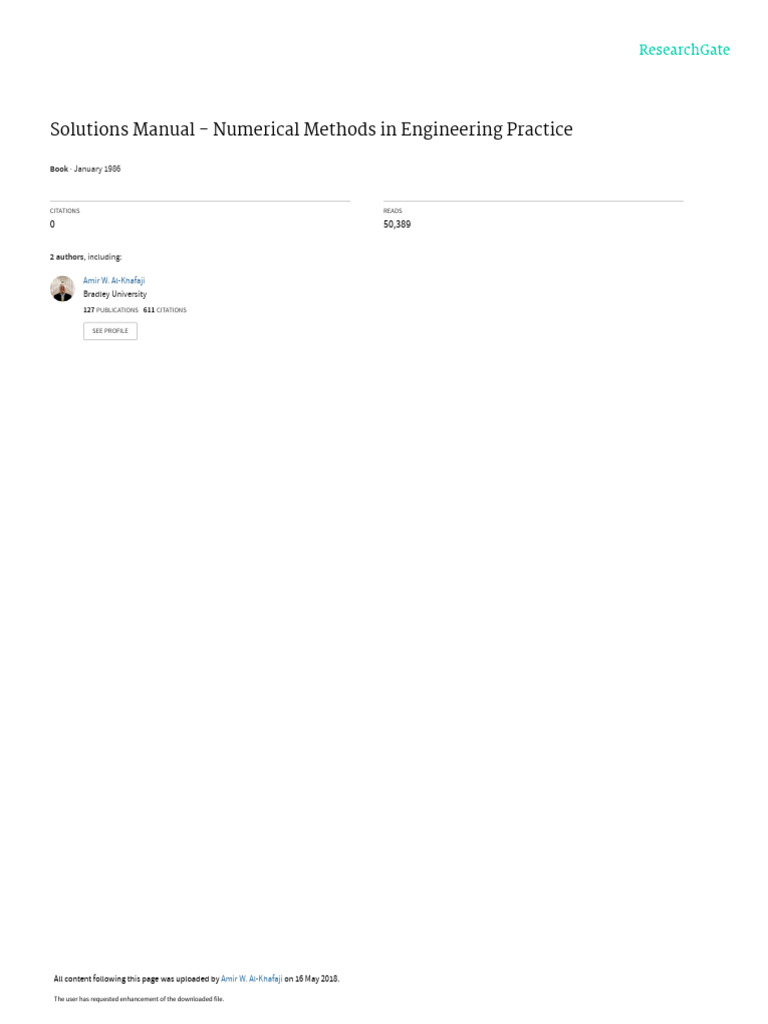 Solutiosn Manualof Numerical Methodsin Engineering Practice | PDF