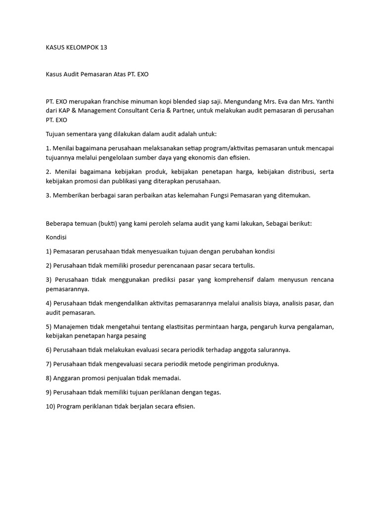 Kasus Audit Pemasaran Kelompok 13 | PDF