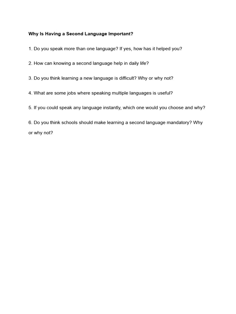 Why Is Having A Second Language Important | PDF