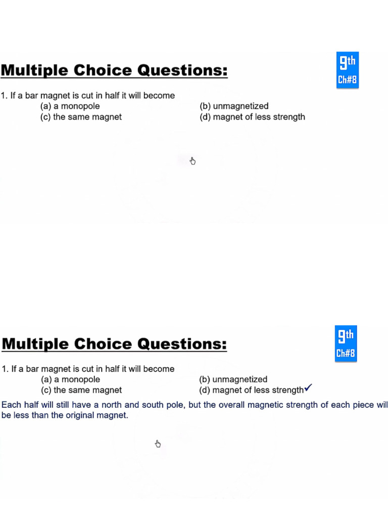 Chapter 8 Magnetism MCQ | PDF