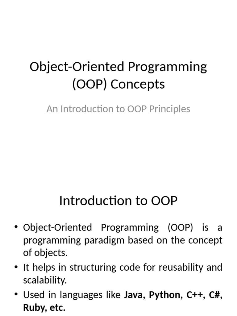 OOP Concepts Presentation | PDF | Inheritance (Object Oriented Programming) | Class (Computer ...