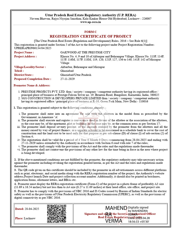 RERA Certificate - Oakwood | PDF | Justice | Crime & Violence