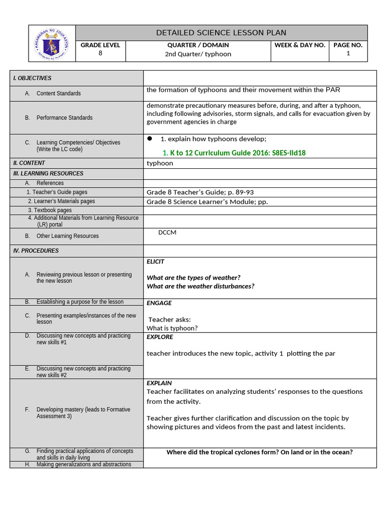 2nd Quarter DLP Grade 8 Typhoon | PDF | Tropical Cyclones | Cyclone
