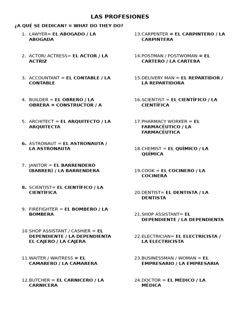 Lista de Profesiones | PDF