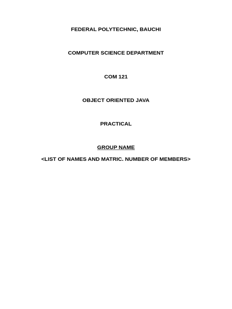 COM 121 OO Java Practical Manual | PDF | Data Type | Java (Programming Language)